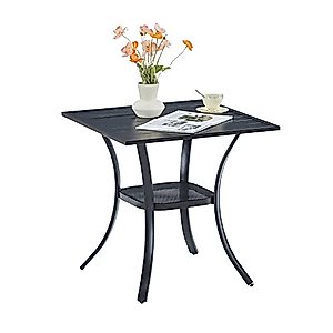 VICLLAX Patio Dining Table Outdoor Metal Square Table with Storage Shelf