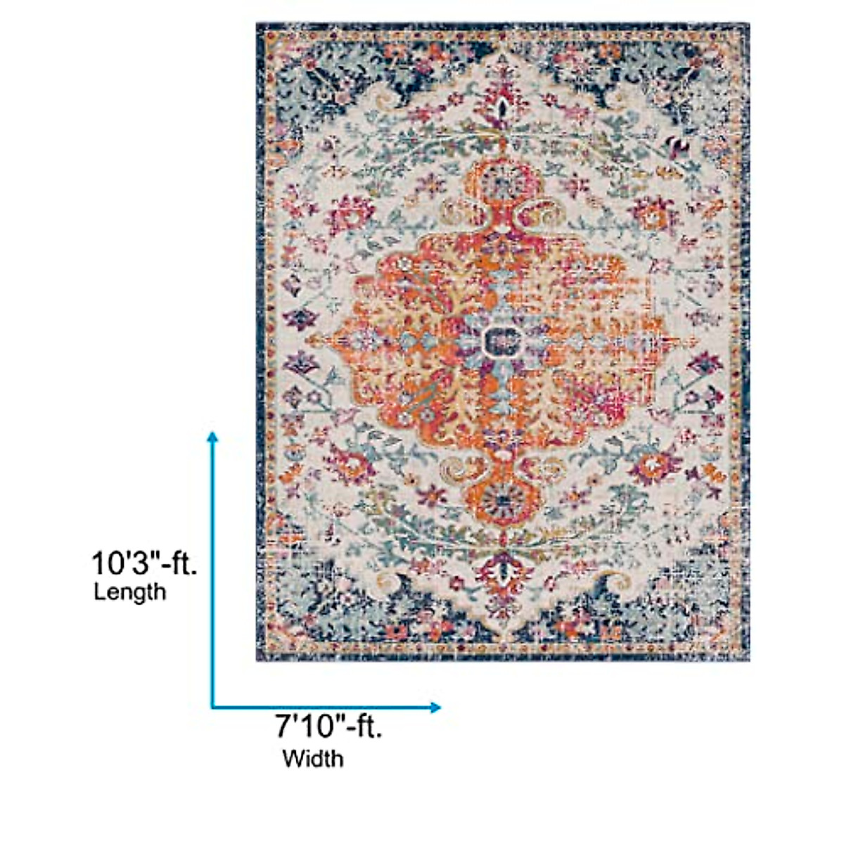 Livabliss Odelia Vintage Bohemian Area Rug,7'10" x 10'3",Orange/Navy