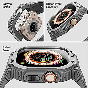 Fintie Compatible with Apple Watch Ultra 2/Apple Watch Ultra1 49mm Band with Bumper Case, Rugged Men Sport Bands with Protective Cover, Gray