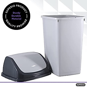 Superio Swing Top Trash Can, Waste Bin for Home, Kitchen, Office, Bedroom, Bathroom, Ideal for Large and Small Spaces - White Smoke (4 Pack- 2.5 Gal, 9 Gal, 13 Gal)
