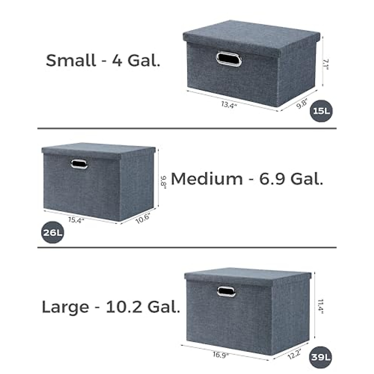 FABINADO Storage Bins with Lid, Fabric Closet Organizer, Foldable Storage Container, 2 Pack, Anthracite Gray,16.9''x12.2''x11.4''
