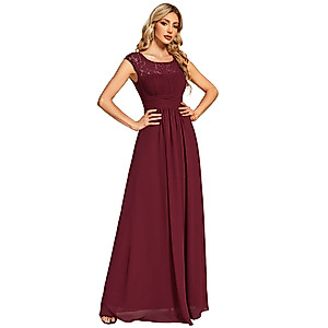 Ever-Pretty Women's Summer Lace Round Neck Pleated Chiffon Bridesmaid Dresses Burgundy US4