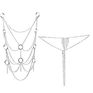 Women's Lingerie Chain Set Cross Enticing Tassel Body Link Harness Metal Chain Set Metallic(silvery)