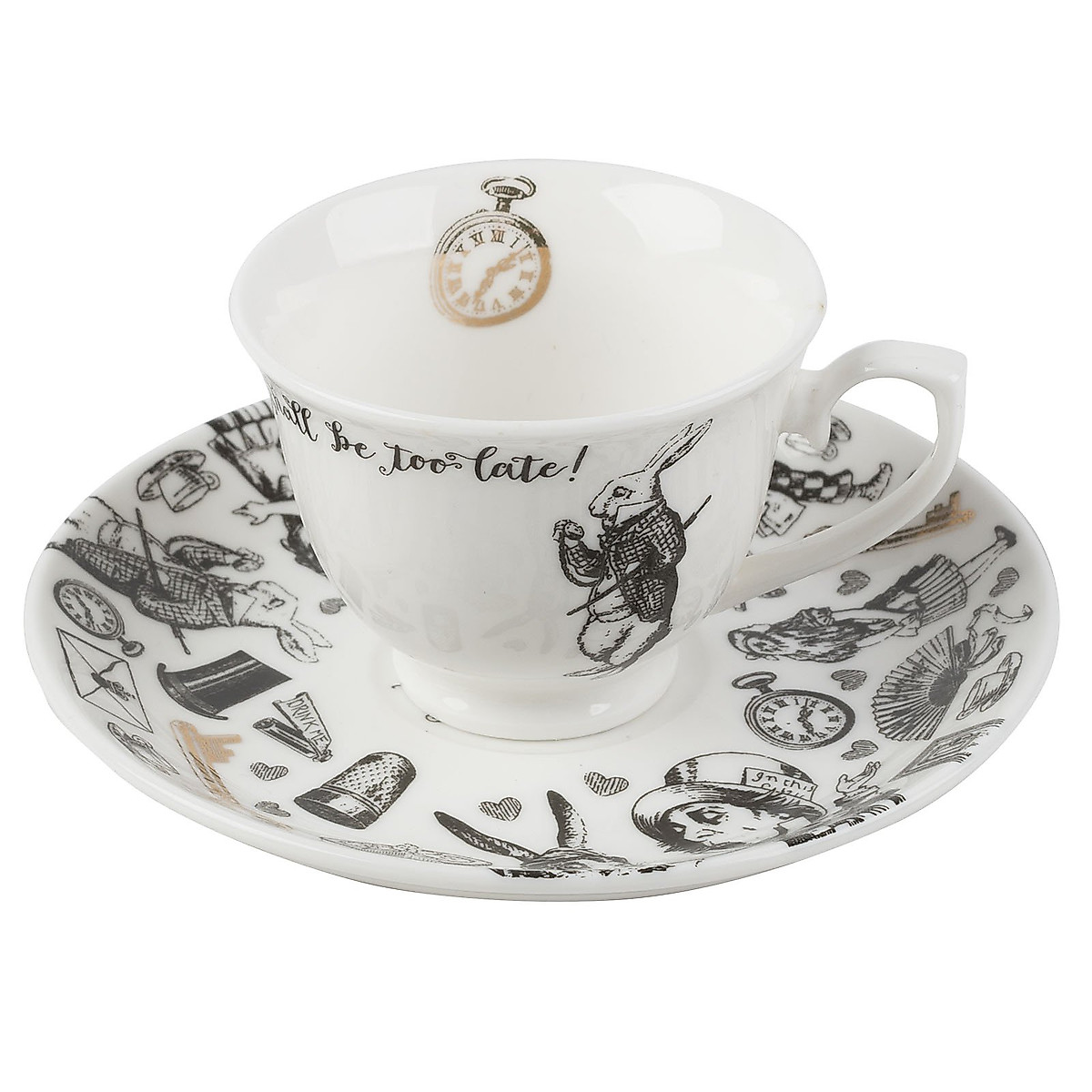 Victoria & Albert Alice in Wonderland Espresso Cup and Saucer, 1 Count (Pack of 1), White