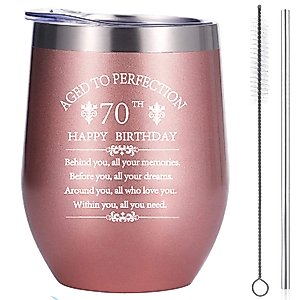 COFOZA Inspiration 1953 70th Birthday Gifts for Woman Man Mom Dad Grandmom Aunt Uncle 12 Ounce Double Wall Insulted Rose Gold Stainless Steel Wine Tumbler 70 Years Birthday Present