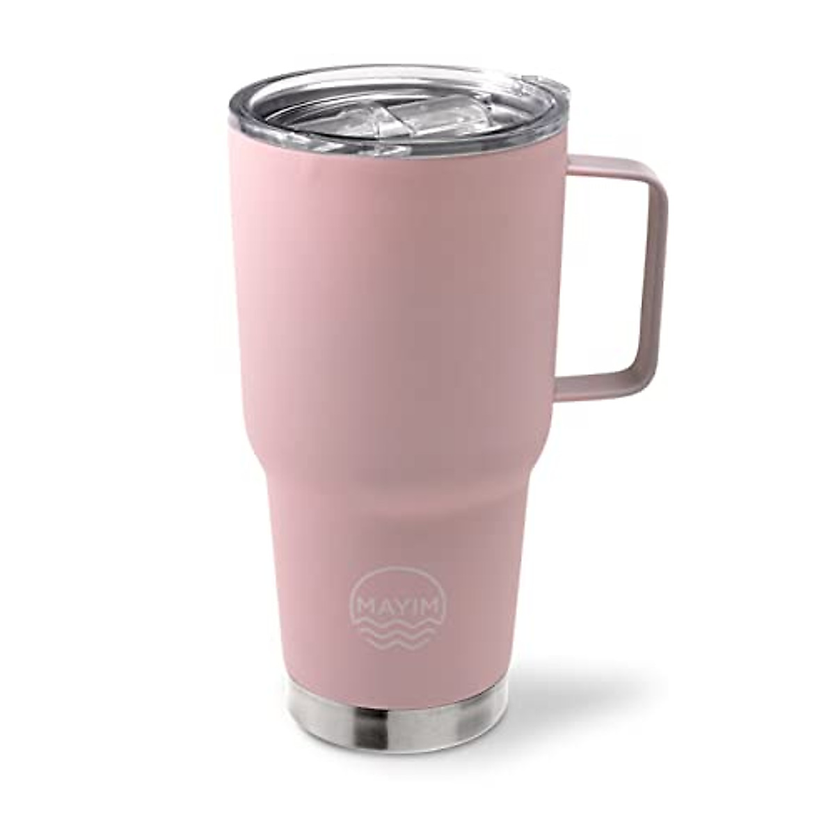 Mayim Large Travel Coffee Mug Tumbler with Clear Slide Lid and Handle, Reusable Vacuum Insulated Double-Wall Stainless-Steel Thermos, Fits in Cup Holder, 30oz., Blush