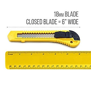 Tape King Utility Knife Box Cutters (12-Pack Bulk, 18mm Wide Blade Cutter) - Retractable, Compact, Extended Use for Heavy Duty Office, Home, Arts Crafts, Hobby for Cutting Boxes, Cartons, Cardboard