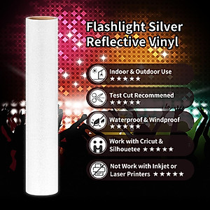 AHIJOY Reflective Vinyl Permanent Adhesive 12" x 5FT Silver Adhesive Vinyl for Cup Crafts Signs Scrapbook Lettering DIY Projects Home Decor