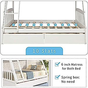 U/D Twin Over Full Bunk Bed, Solid Wood Bunk Bed Frame with Two Storage Drawers, Idea for Kids/Teens, No Box Spring Needed (White GYIDQX