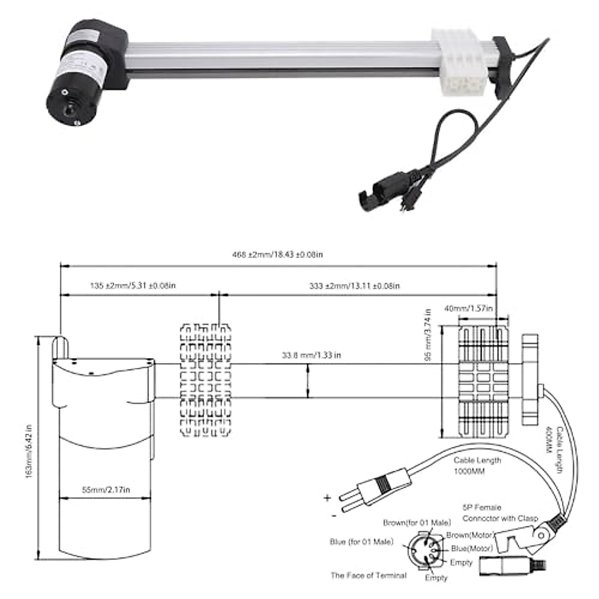 Zunate 1000N Power Recliner Motor Linear Actuator for Electric Sofa, Massage Chair Reclining Chairs Motor Replacement Kit,333mm Stroke, IPX4 Protection, DC29V