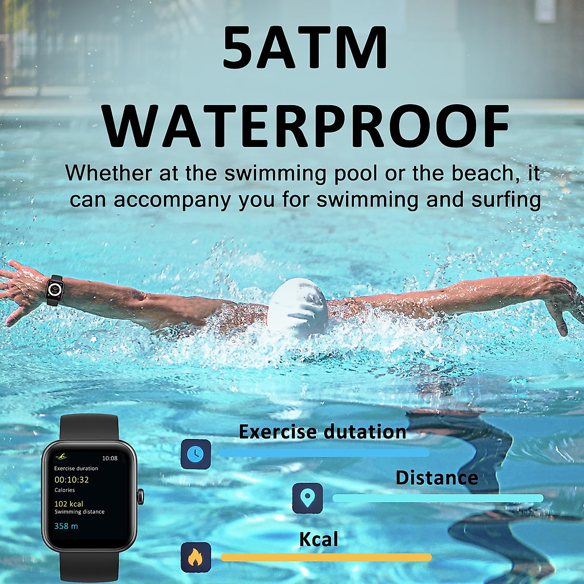 Vowtop Fitness Tracker for Men Women with Aluminum Alloy Frame, Alexa Built-in 1.69'' DIY Dial with Blood Oxygen & Heart Rate Monitor, 14 Sport Modes Smart Watch for Android iOS Phone, Black