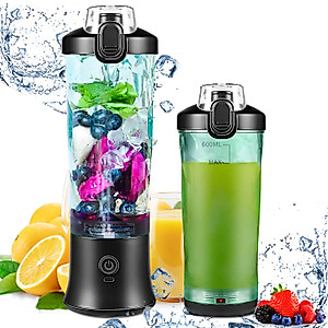 Portable Blender,Personal Size Blender for Shakes and Smoothies with 6 Blades,20 Oz Mini fresh juicer Blender Cup USB rechargeable with Travel Lid for Home,Office & Gym (Black)