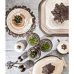 GG Collection 17-Inch Cream Ceramic Pastry Keeper With Glass Dome and Acanthus Leaf Metal Base