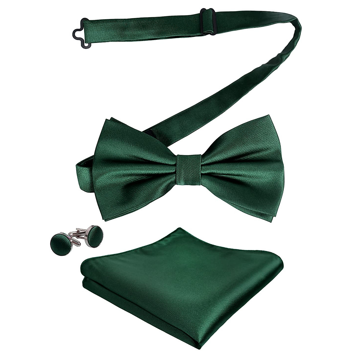 Alizeal Mens Tuxedo Bow Tie, Hanky and Cufflinks Set (Dark Green)