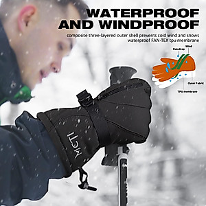 MCTi Waterproof Mens Ski Gloves Winter Warm 3M Thinsulate Snowboard Snowmobile Cold Weather Gloves Black Medium