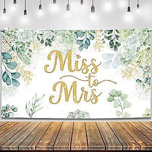 KatchOn, Green Miss to Mrs Banner - XtraLarge, 72x44 Inch | Miss to Mrs Backdrop for Green and Gold Bridal Shower Decorations | Bridal Shower Backdrop, Bachelorette Party Decorations, Miss to Mrs Sign