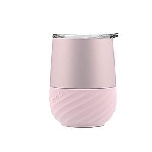 Ello Clink Vacuum Insulated Stainless Steel Tumbler - Wine Glass with Silicone Protection Coaster, 12oz , Pink Satin