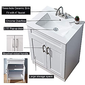 Wenore Home Bathroom Vanity 24 Inch, Small Bath Vanity with Sink, White Modern Sink Cabinet, Wood Standing Bath Vanity Combo with Ceramic Sink and 2 Closing Doors