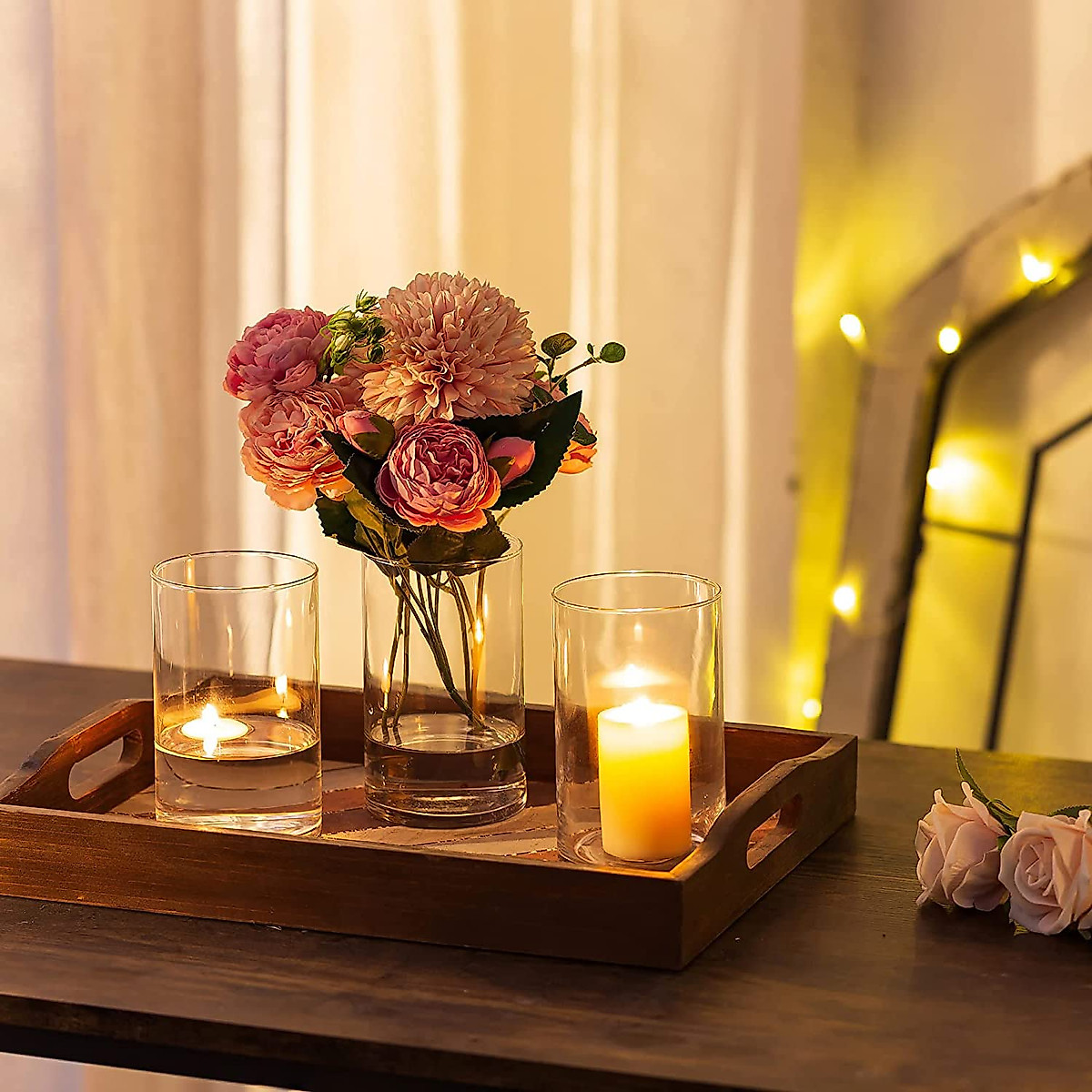 Hewory Glass Cylinder Vases Set of 6, Hurricane Candle Holders for Pillar or Floating Candles, Tall Clear Vase for Centerpieces, Round Vases for Wedding Anniversary Events Home Table Decor, 5.9in