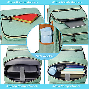 Ronyes Vintage Laptop Backpack for Women Men,15.6 inch Bookbag Casual Daypack with USB Charging Port for College Work, Green Backpacks