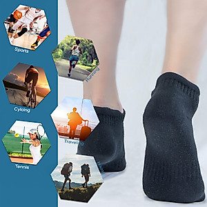 NevEND 6 Pairs Women's and Men's Cotton Cushioned Ankle Socks Running Low Cut Tab Socks M Black