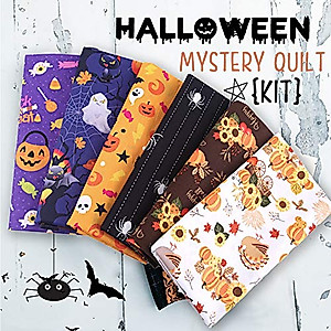 Junejour 6pcs Halloween Style Cotton Craft Fabric 25cm x 25cm Sewing Patchwork Cloths DIY Craft Squares Fabric Halloween Pumpkin Ghost Floral Pattern for DIY Art Crafts