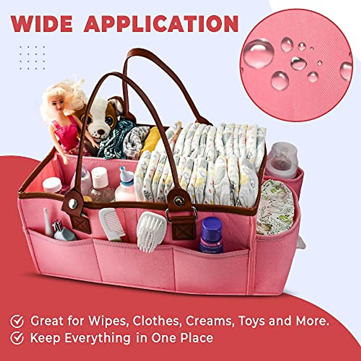 SENDMEX Pink Diaper Caddy - Baby Diaper Caddy Organizer - Car Caddy Diaper Basket - Baby Bath Organizer Basket - Diapers Storage - Baby Essentials For Newborn