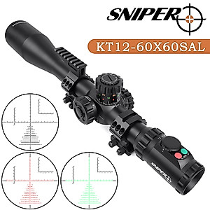 Sniper KT12-60X60SAL Long Range Rifle Scope 35mm Tube Side Parallax Adjustment Glass Etched Reticle Red Green Illuminated with Scope Rings