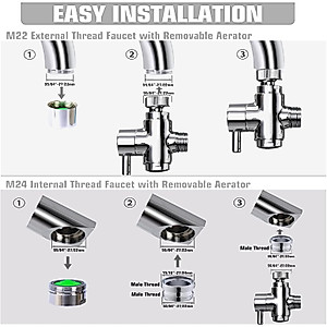 Brass Diverter Valve with Aerator, 3 Way Splitter with Male Thread Adapter, 360 Swivel Faucet Adapter for Sink Hose Attachment, Bathroom/Kitchen Faucet Connector (Chrome)