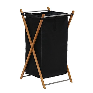 Household Essentials 6540-1 Collapsible Bamboo X-Frame Laundry Hamper | Bamboo Frame with Black Canvas Bag, Brown