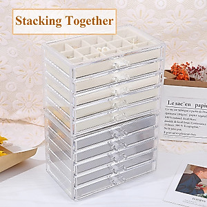 misaya Earring Jewelry Organizer with 5 Drawers, Birthday and Christmas Gift, Clear Acrylic Jewelry Box for Women, Velvet Earring Display Holder for Earrings Ring Bracelet Necklace, Gray