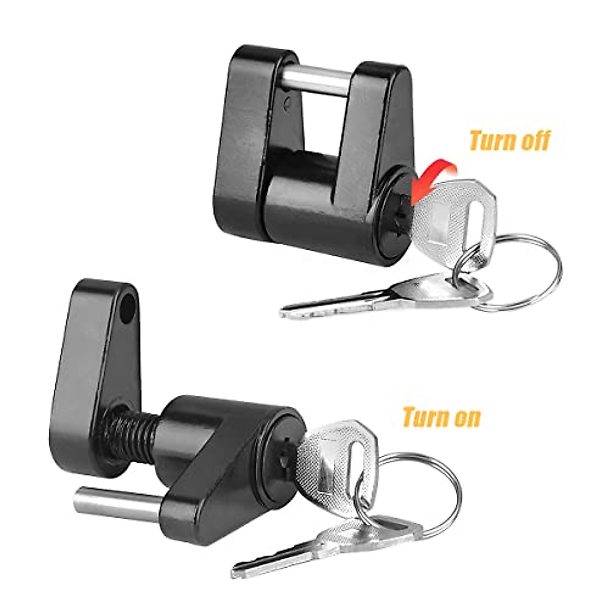 Trailer Hitch Coupler Lock, Dia 1/4 Inch, 3/4 Inch Span Trailer Tongue Coupler Lock, Latch and Clip Travel Kit Receiver for Security, Coupling Lockable Anti Theft Cover for Towing Truck Car (Black)