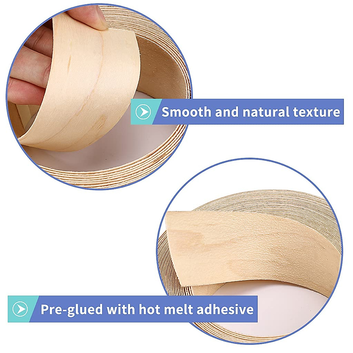 MOLIGOU Maple Wood Veneer Roll, 2”×50’ Plywood Edge Banding Strips, Flexible Veneer Edging with Adhesive Back