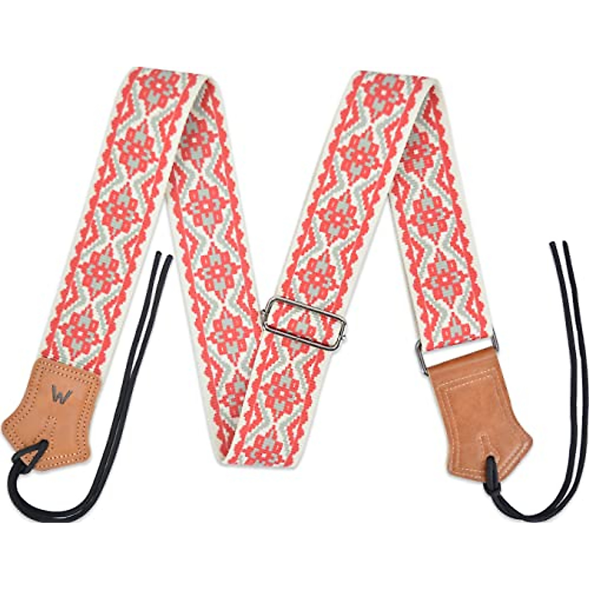 WELKINLAND Vintage Cotton Guitar Strap, Retro Striped Strap for Acoustic/Electric/Bass Guitar, Adjustable Guitar Strap for Kids and Adults