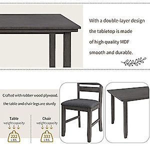 BIADNBZ 6-Piece Dining Table Set for 6,Rustic Wood Dining&Table with Upholstered Chairs & Bench for Kitchen Room Furniture,Gray