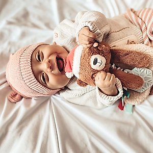 Itzy Ritzy - Itzy Lovey Including Teether - Baby Lovey with Teether, Textured Ribbons & Dangle Arms - Features Crinkle Sound, Sherpa Fabric and Minky Plush (Cocoa The Bear)
