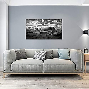 LevvArts Grand Teton National Park Picture Canvas Wall Art Black and White Moulton Barn Poster Prints USA Landscape Wyoming Canvas Artwork for Home Living Room Decor Framed Ready to Hang