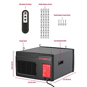 Ecomax MCF03 Air Filtration System, 3-Speed Hanging Ceiling Dust Collectors for Woodworking, Remote Controlled Dust Collection Systems for Shop Garage (300/350/400 CFM)