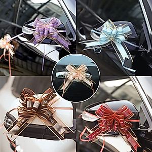 10 Pcs 6" Large, Wedding Pull Bow Organza Striped Ribbon String, Pull Bows, String Bows, Basket Pull Bows, Wedding Party Bridal Giftwrap Wrapping Bows -Pink