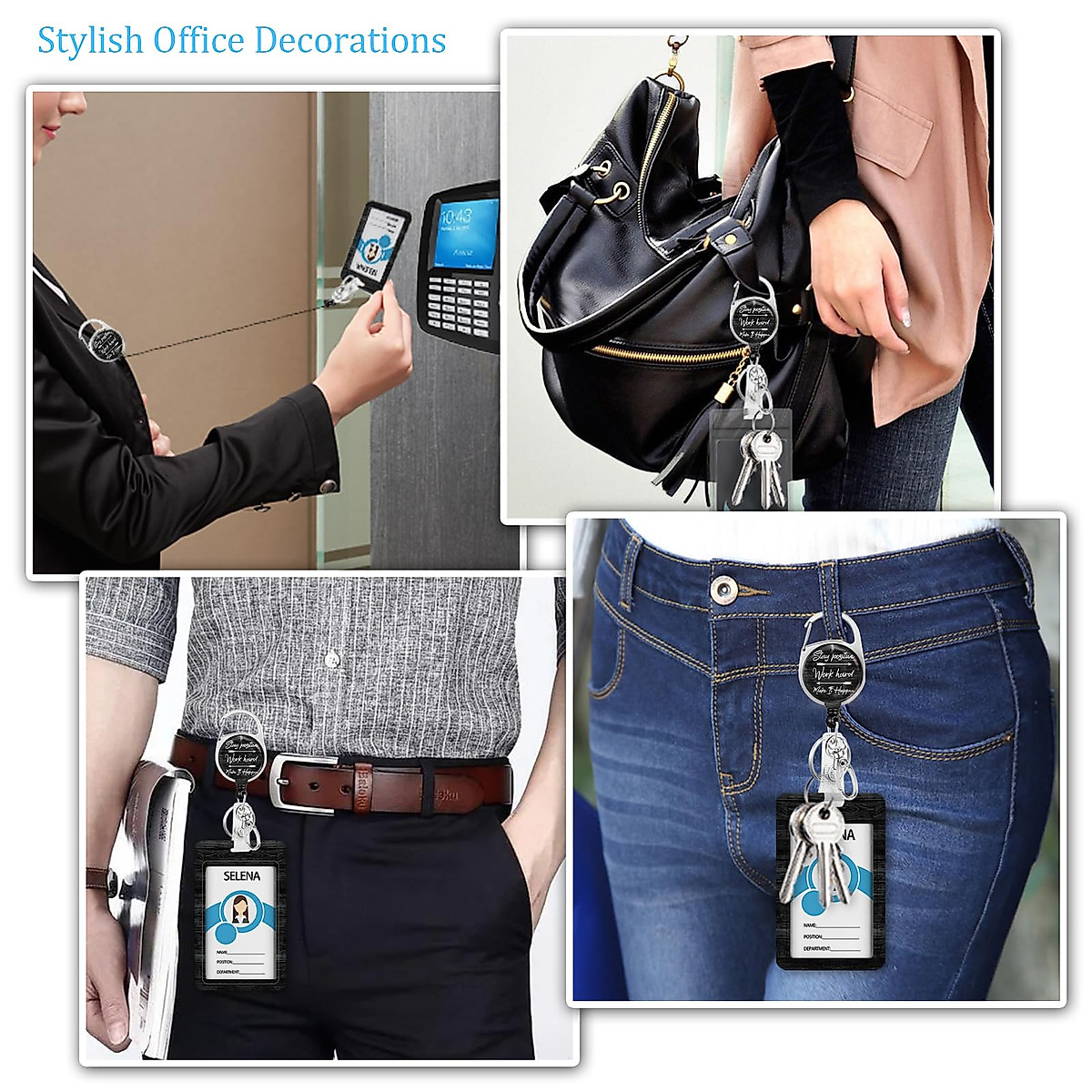 Black Stay Positive Badge Holder with Retractable Reel, Id Badge Holder Heavy Duty Retractable Clip, Vertical Work Card Name Tag Id Holder Badge Cover for Nurse Teacher Office Women Student Gifts