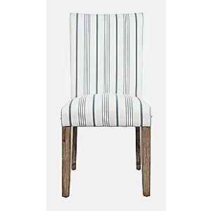 Jofran Eastern Tides Upholstered Parsons Dining Chair, Off-White with Blue Stripes