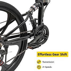 TBVECHI Folding Bike, 21 Speed 26 Inch Folding Mountain Bikes for Women and Men with Double Disc Brakes, High-Carbon Steel Frame, Adjustable Height, Load Capacity 330.69lbs