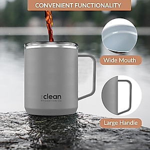 The Clean Hydration Company Insulated Coffee tumbler | Travel coffee mug | Ceramic Lined Tumbler | Iced Coffee Tumbler Cup with Lid | Double Wall Vacuum (Gray, Mug 12oz)