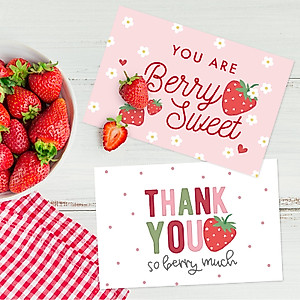 Whaline 36 Pack Strawberry Thank You Cards Pink Fruit Greeting Cards with Envelopes & Stickers Blank Note Cards for Baby Shower Birthday Party Invitation Supplies
