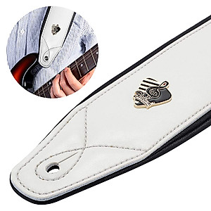 BestSounds Genuine Leather Guitar Strap for Electric & Acoustic Bass Guitar, White Padded Guitar Strap
