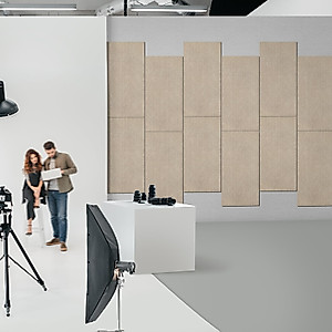 UMIACOUSTICS 6 Packs Acoustic Panel,48 x 24 x 0.4 Inches Sound Absorbing Flame Retardant Panel,Decorative Noise Canceling Wall Panels Equidistant Slot for Room,Home Theater,Studio (Light Tan)