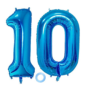Number 10 Balloons 32 inch Digital Balloon Alphabet 10th Birthday Balloons Digit 10 Helium Balloons Big Balloons for Birthday Party Supplies Wedding Bachelorette Bridal Shower, Blue Number 10