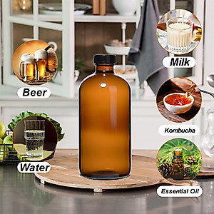 Galssmagic 16 oz Amber Glass Bottle,10 Pack Round Sample Dark Bottles for Oil,Kombucha(Black Caps,Labels and Funnels Included)