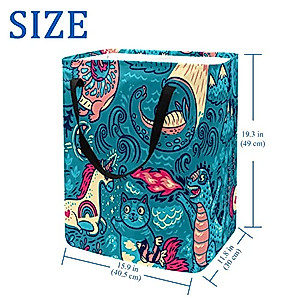 Dinosaur Sloth Unicorn and Cat Print Collapsible Laundry Hamper, 60L Waterproof Laundry Baskets Washing Bin Clothes Toys Storage for Dorm Bathroom Bedroom