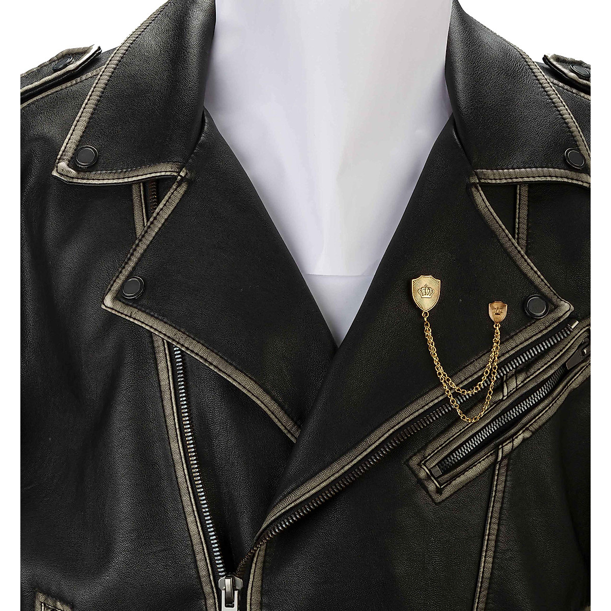 A N KINGPiiN Lapel Pin for Men Shield with Crown Symbol and Hanging Chain Alloy Brooch Suit Stud, Shirt Studs Men's Accessories (Gold)